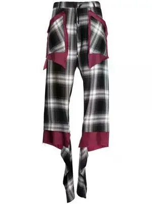 SULVAM Check-print Asymmetric Trousers - Black