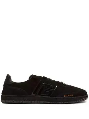 Balmain Swan Suede And Patent Leather Lace-up Sneakers
