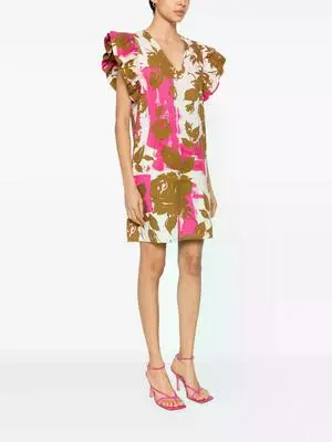 Liu Jo Poplin Mini Dress With Floral Print And Ruffled Cuffs