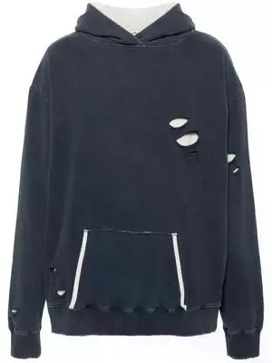 MAISON MARGIELA Layered Distressed Cotton Hoodie - Blue