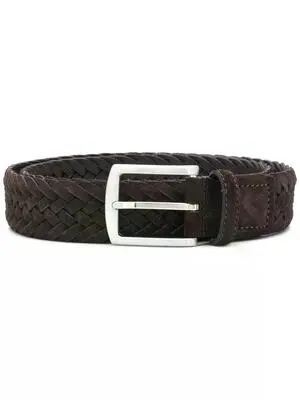 SCAROSSO Square Buckle Interwoven Belt - Brown