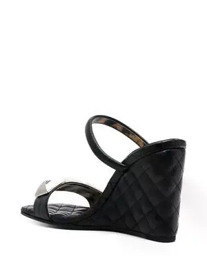 Philipp Plein Matelassé Leather Wedge Sandals