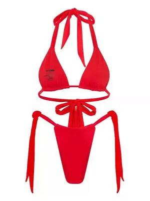 LET'S SWIM Triangle Bikini Top With Tie Fastenings - Red