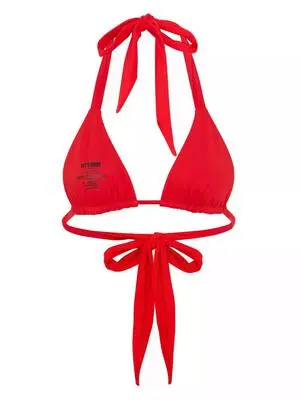 LET'S SWIM Triangle Bikini Top With Tie Fastenings - Red