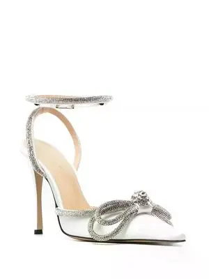 Mach & Mach Double Bow 115mm Satin Pumps - White
