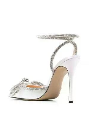 Mach & Mach Double Bow 115mm Satin Pumps - White