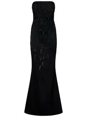 ROOM76 Crystal-embellished Satin Gown - Black