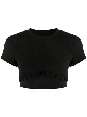 ONEFIFTEEN Cropped Ruffle-trim T-shirt - Black