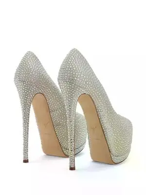 GIUSEPPE ZANOTTI Sharon 140mm Rhinestone-embellished Peep-toe Pumps - Grey