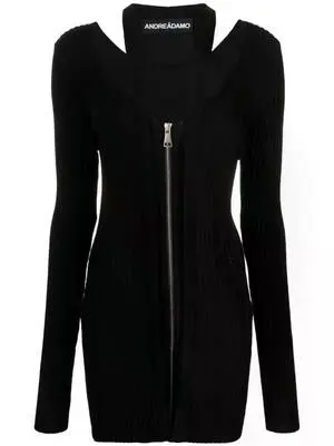 ANDREĀDAMO Ribbed-knit V-neck Dress - Black