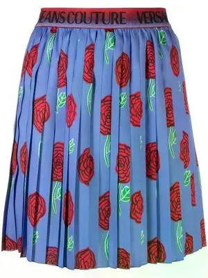 Versace Pleated Floral Print Mini Skirt
