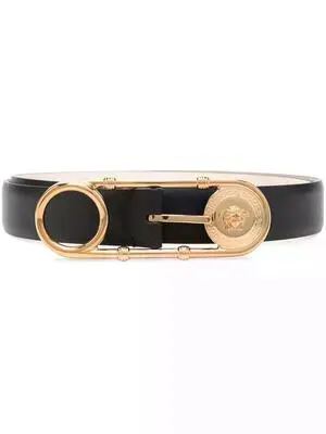 Versace Safety Pin Leather Belt - Black