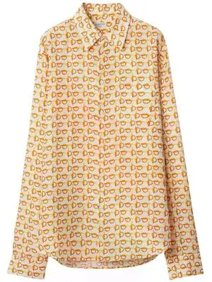 Burberry Burberry Silk Poplin Shirt With All-Over Graphic Print Orange