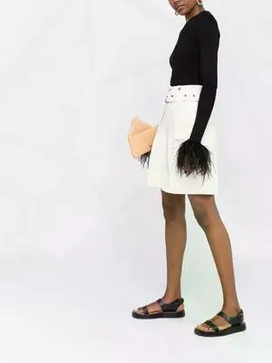 MANURI Elektra Feather-trimmed Long-sleeved Blouse - Black