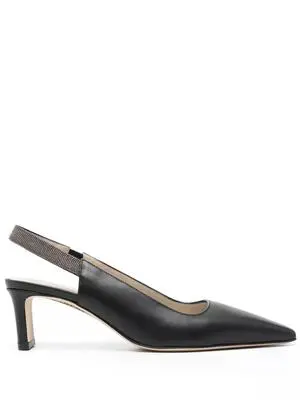 Fabiana Filippi Leather Slingback Pumps With Crystal Embellishment - Black