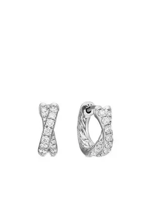 David Yurman 18kt White Gold Pavé Diamond Hoop Earrings - Silver