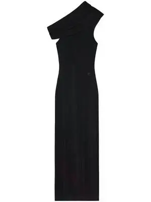 COURREGES Ribbed Knit Asymmetric Maxi Dress - Black
