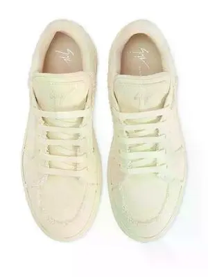 GIUSEPPE ZANOTTI Low-top Lace-up Sneakers With Frayed Detailing - Neutrals