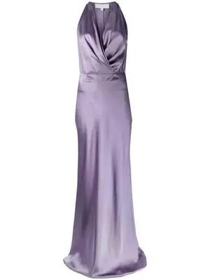 Michelle Mason Michelle Mason Draped Halterneck Gown Dress Purple