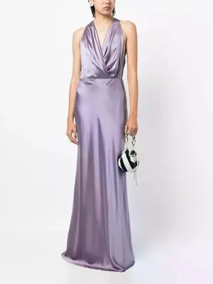 Michelle Mason Draped Halterneck Gown Dress - Purple