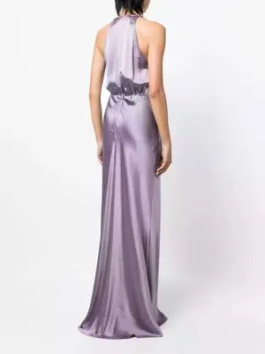 Michelle Mason Draped Halterneck Gown Dress - Purple