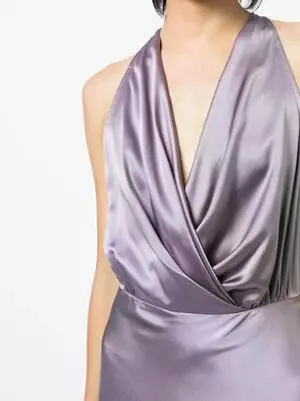 Michelle Mason Draped Halterneck Gown Dress - Purple