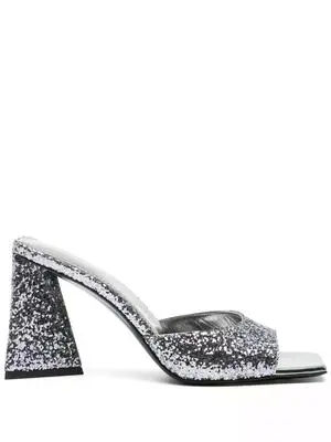 Attico 85mm Mini Devon Glitter Sandals - Silver