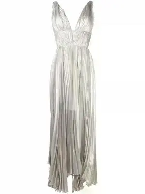 MARIA LUCIA HOHAN Silk Metallic Effect V-neck Maxi Dress - Silver