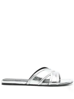 Zadig&Voltaire Azura Metallic Crinkled Leather Slides - Silver
