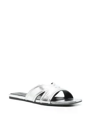 Zadig&Voltaire Azura Metallic Crinkled Leather Slides - Silver