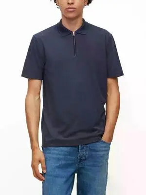 Hugo Zip-up Short-sleeve Piqué Polo Shirt - Blue