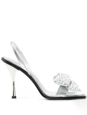 Dsquared2 Bow Embellished Square-toe Heeled Sandals - Silver