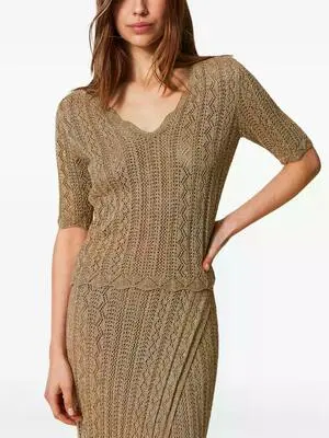 TWINSET Pointelle-knit V-neck Top
