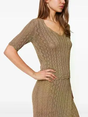 TWINSET Pointelle-knit V-neck Top