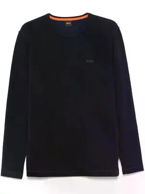 BOSS Logo Embroidered Crew Neck Sweater - Blue