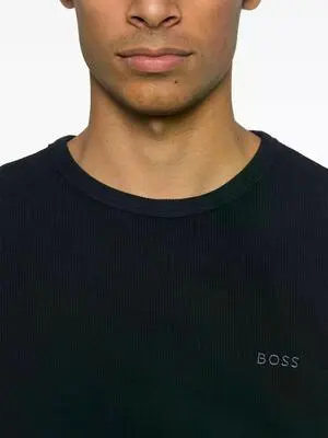 BOSS Logo Embroidered Crew Neck Sweater - Blue