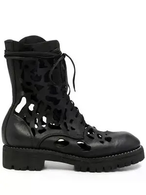 Guidi Cut-out Lace-up Leather Boots - Black