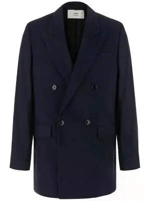 AMI Paris Double-breasted Virgin-wool Blazer - Blue