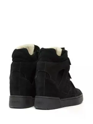 Isabel Marant Étoile High-top Wedge Suede Calfskin Leather Sneakers - Black