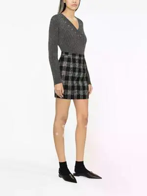 Alessandra Rich Embellished V-neck Ribbed Jumper