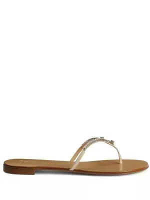 GIUSEPPE ZANOTTI Embellished Leather Thong Sandals - Neutrals