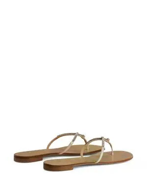 GIUSEPPE ZANOTTI Embellished Leather Thong Sandals - Neutrals