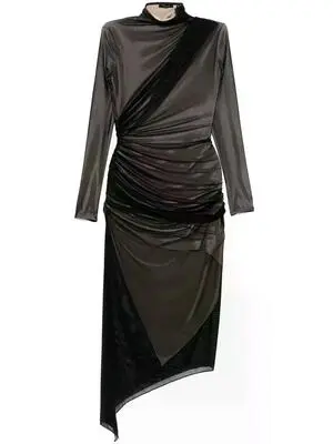 MUGLER Asymmetrical High Neck Ruched Midi Dress - Black