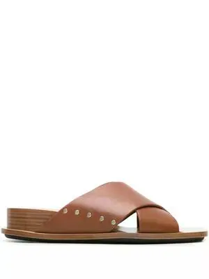 Fabiana Filippi Stud-detailed Calf Leather Slides - Brown