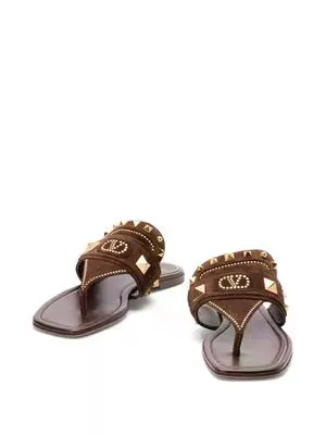 Valentino Garavani Studded Leather Slides - Brown