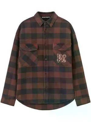 Palm Angels Monogram-print Checked Shirt - Brown
