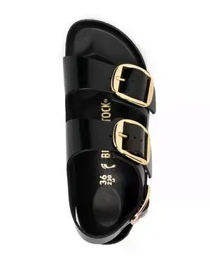 BIRKENSTOCK Milano Flat Sandals With Gold-tone Buckles - Black