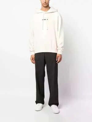JIL SANDER Logo Print Cotton Hoodie - Neutrals