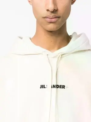 JIL SANDER Logo Print Cotton Hoodie - Neutrals