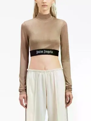 Palm Angels Ribbed Mock Neck Cropped T-shirt